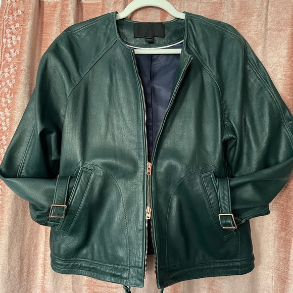J. Crew | Jackets & Coats | J Crew Collection Size 8 Green Leather ...
